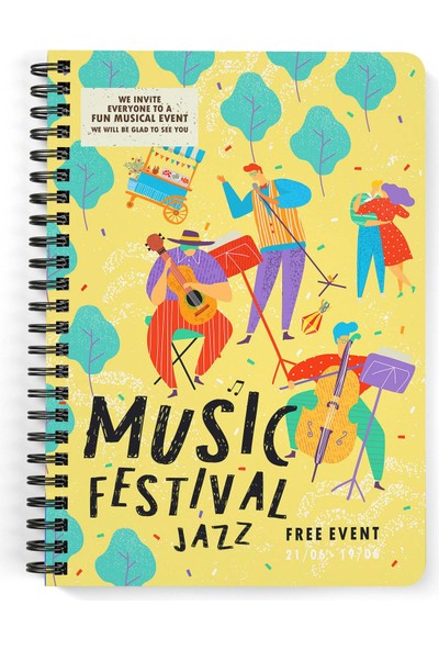 Music Festival Baskılı Ahşap Kapaklı Defter 15X20 cm DFT591