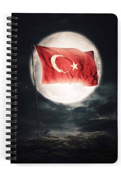 Türkiye Bayrağı Baskılı Ahşap Kapaklı Defter 15X20 cm DFT5666
