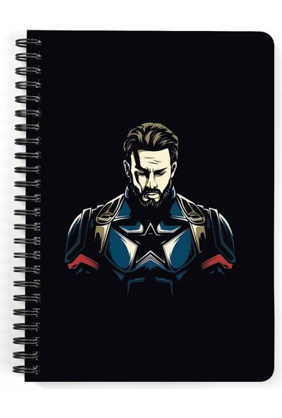 Hero Tasarım Captan America Baskılı Ahşap Kapaklı Defter 15X20 cm DFT4843