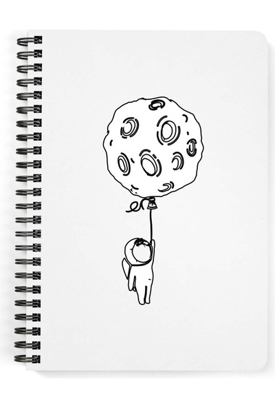 Hero Tasarım Ay Balonu Baskılı Ahşap Kapaklı Defter 15X20 cm DFT1924