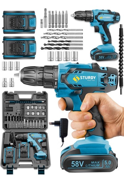 Sturdy Japon Technology 58V8AH Y-Q-K Seri Metal Şanzuman Şarjlı Çift Akülü Matkap 27 Parça Uç Setli Sturdy Japon Technology 58V8AH Y-Q-K Seri Metal Şanzuman Şarjlı Çift Akülü Matkap 27 Parça Uç Setli