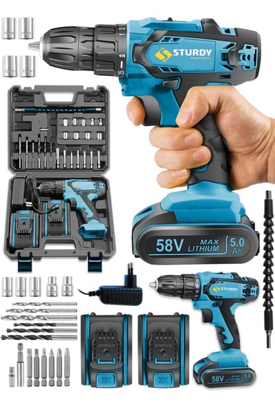 Sturdy Japon Technology 58V8AH Q-R-P Seri Metal Şanzuman Şarjlı Çift Akülü Matkap 27 Parça Uç Setli Sturdy Japon Technology 58V8AH Q-R-P Seri Metal Şanzuman Şarjlı Çift Akülü Matkap 27 Parça Uç Setli