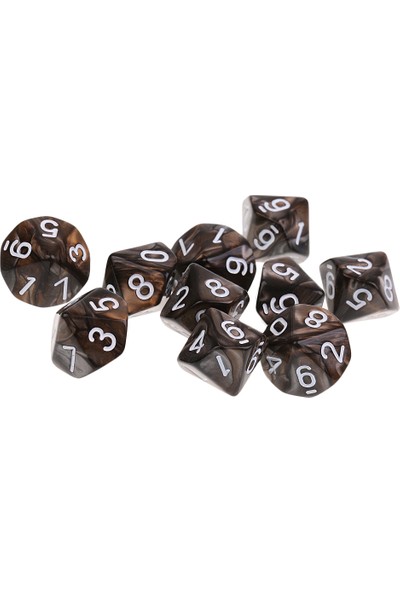 Rpg Oyunları Için 10 Adet D10 Polyhedral Zar Kahve Kahve Gri