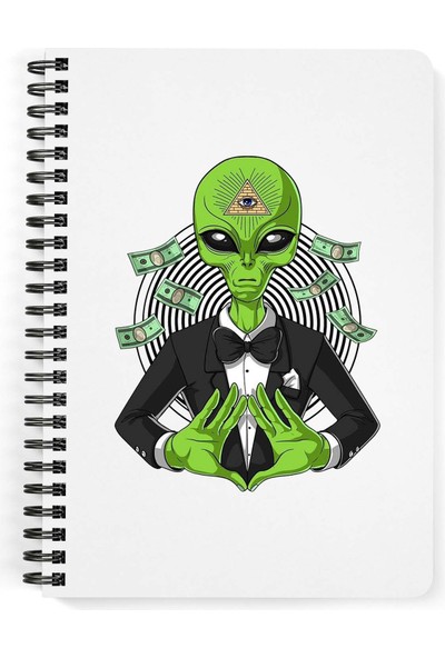 Hero Tasarım Uzaylı Baskılı Ahşap Kapaklı Defter 15X20 cm DFT5973