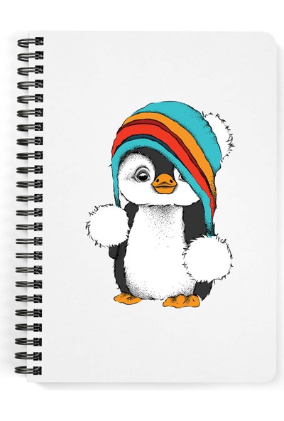 Hero Tasarım Bereli Penguen Baskılı Ahşap Kapaklı Defter 15X20 cm DFT777
