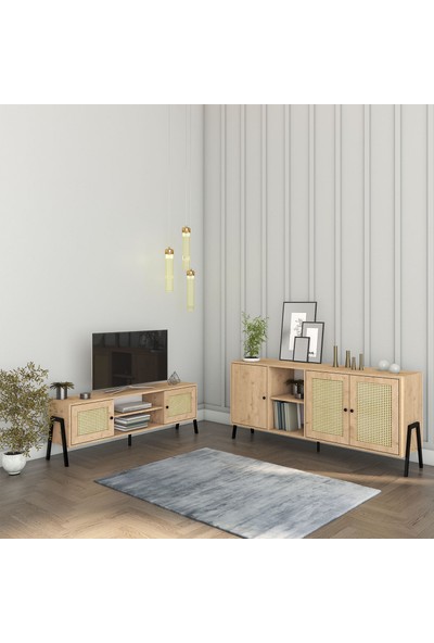 Madrid Konsol ve Tv Ünitesi Hazeran Kapaklı Set (Sepet)