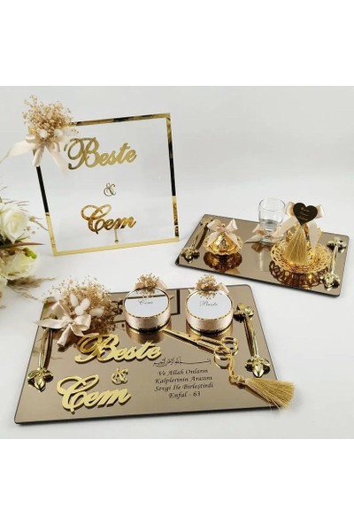 Altın Ikili Isimli Söz Tepsisi,isteme Tepsisi, Damat Tepsisi, Söz Dekoru