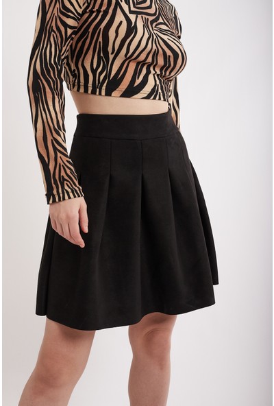 Nofilter Butik Siyah Piliseli Süet Etek