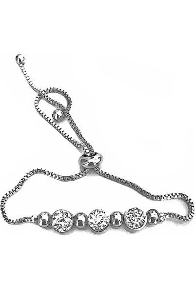 X-lady Accessories Gümüş Renk Zirkon Taşlı Üçlü Macun Asansör Bileklik - 1035