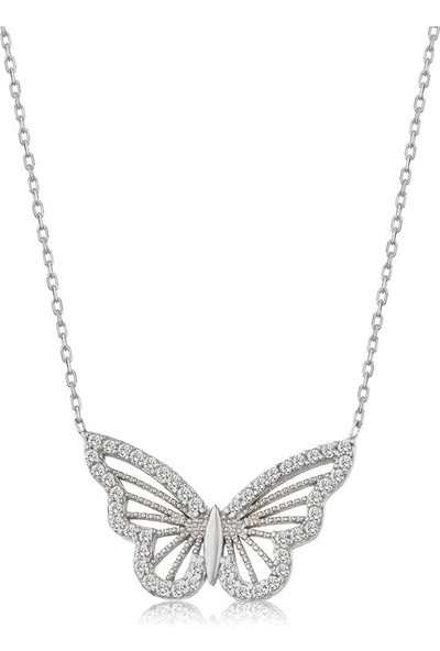 X-lady Accessories Gümüş Renk Kolye Zirkon Taşlı Kelebek Bayan Kolye 1053 X-lady Accessories Gümüş Renk Kolye Zirkon Taşlı Kelebek Bayan Kolye 1053