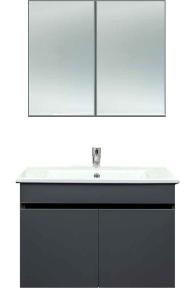 Memo Banyo Seti Antrasit 80CM Mdf-Lam Aynalı Lavabolu