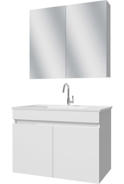 Memo Banyo Seti Beyaz 80CM Mdf-Lam Aynalı Lavabolu Memo Banyo Seti Beyaz 80CM Mdf-Lam Aynalı Lavabolu