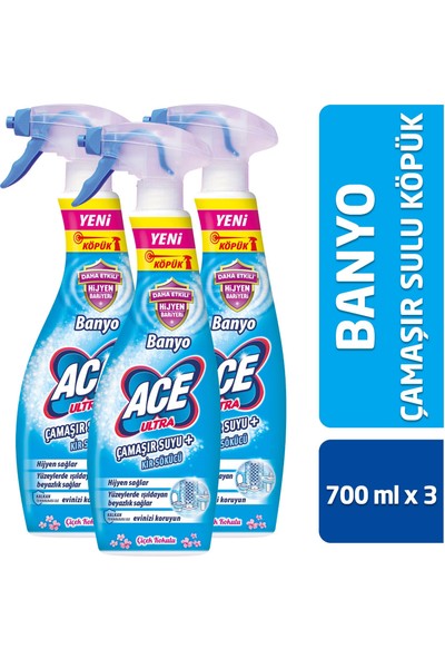ACE Ultra Çamaşır Suyu Köpük Banyo Çiçek Kokulu 700ML x3 ACE Ultra Çamaşır Suyu Köpük Banyo Çiçek Kokulu 700ML x3