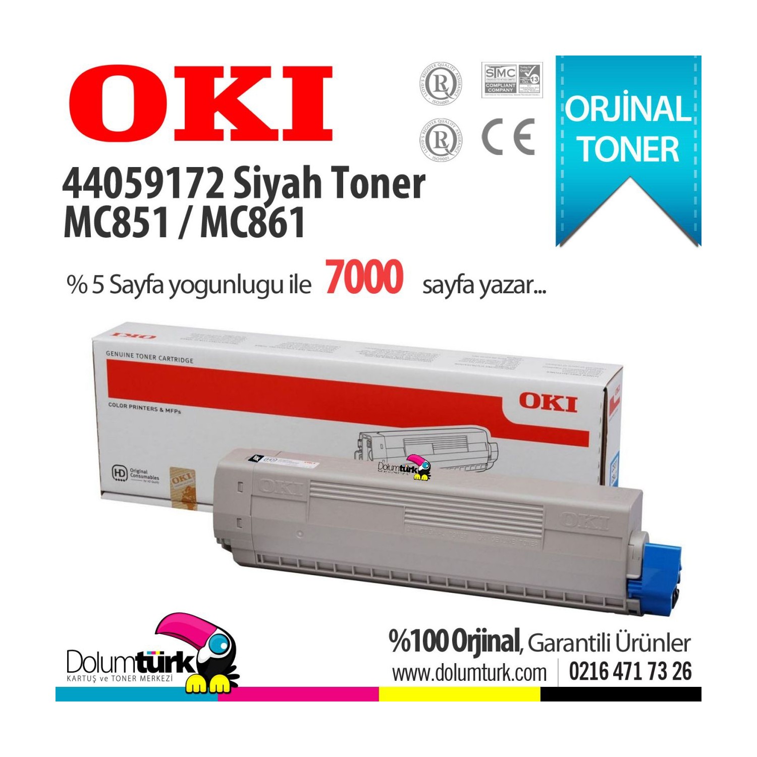 Oki 44059172 / MC851 / MC861 Siyah Orjinal Toner Fiyatı