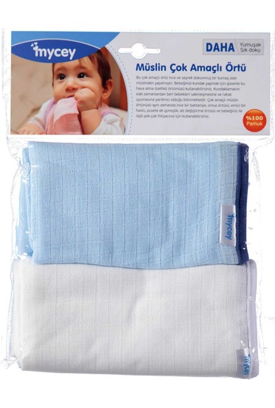 Mycey Çok Amaçlı Örtü / Müslin Kumaş - 2Li Set Mavi&Beyaz Mycey Çok Amaçlı Örtü / Müslin Kumaş - 2Li Set Mavi&Beyaz