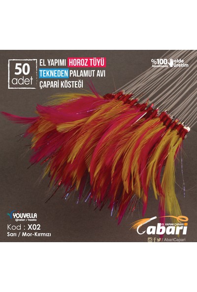 Abari Tekne Palamut Çaparisi Kösteği Horoz Tüyü Karma X02 50Ad 3/0 No Beyaz İğne Abari Tekne Palamut Çaparisi Kösteği Horoz Tüyü Karma X02 50Ad 3/0 No Beyaz İğne