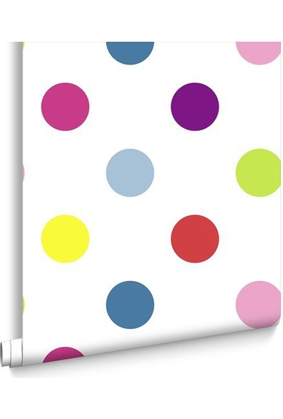 İthal Renkli Puantili Duvar Kağıdı