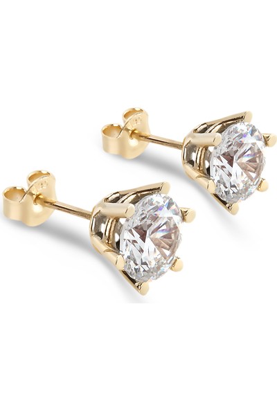 Chavin 4 Crt. Zirkon 14 Ayar Altın Bayan Tek Taş Küpe Dh06Sr