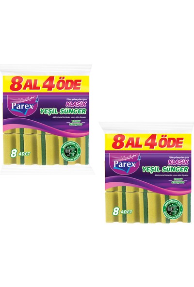 Parex Klasik Yeşil Sünger Oluklu 16 Adet