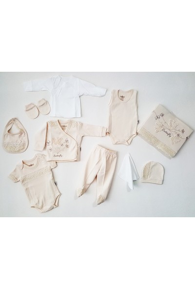 Karyel Bebe Organik Pamuk 10 Parça Kelebekli Kız Bebek Hastane Çıkışı Yenidoğan Zıbın Set Bk10