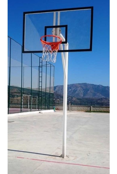 Basketbol Potası Sabit Çember, 105*180 10 mm Cam Panya 114/4 Tek Direk Boru