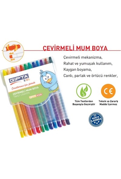 Gıpta Mum Boya 12'li Çevirmeli Gıpta Mum Boya 12'li Çevirmeli