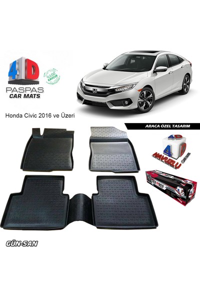 Honda Civic 4D Havuzlu Paspas 2016 ve Üzeri Honda Civic 4D Havuzlu Paspas 2016 ve Üzeri