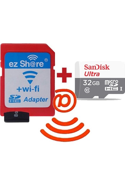 Ezshare Kablosuz Wi-Fi Adaptörü + Sandisk Ultra 32 Gb Wi-Fi Micro Sd Hafıza Kartı Ezshare Kablosuz Wi-Fi Adaptörü + Sandisk Ultra 32 Gb Wi-Fi Micro Sd Hafıza Kartı