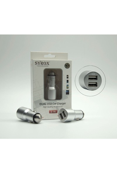Syrox 3.1 Mah Çift Girişli Araç Şarj Başlığı Syrox 3.1 Mah Çift Girişli Araç Şarj Başlığı