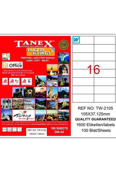 Tanex 105 x 37 Mm Laser Etiket Tw-2105