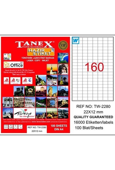 Tanex 22 x 12 Mm Laser Etiket Tw-2280