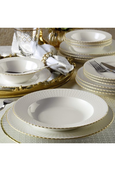 Kütahya Porselen Bone Iron Yemek Seti Mat A.Life 24 Parça