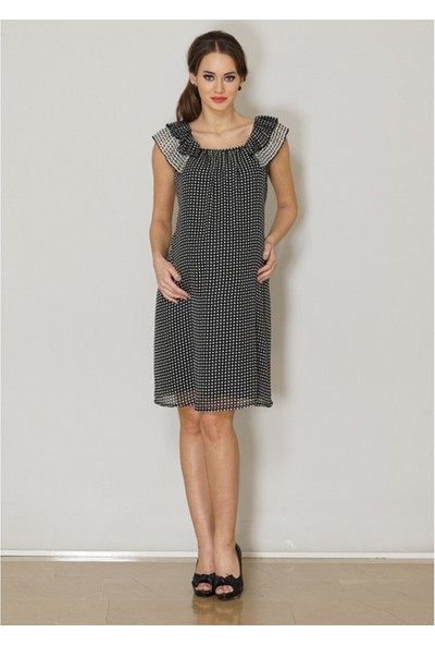 Entarim Fırfır Kol Hamile Şifon Elbise 9764 - Siyah