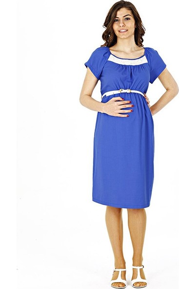 Fuçin Dantel Yaka Hamile Elbise 5758 - İndigo