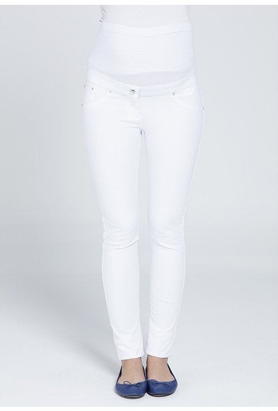 Gör&Sin Dar Paça Hamile Kanvas Pantalon 3420P - Beyaz