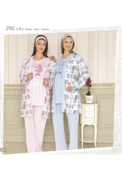 Haluk Bayram Baha Lohusa Sabahlıklı Pijama Takım 2912 - Pembe Haluk Bayram Baha Lohusa Sabahlıklı Pijama Takım 2912 - Pembe
