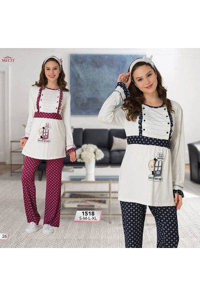 Mecit Lohusa Emzirme Pijama Takım M-1518 - Lacivert Mecit Lohusa Emzirme Pijama Takım M-1518 - Lacivert