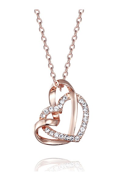Monemel Swarovski® Taşlı Çift Kalp Gold Kolye (Altın Kaplama) N0403 Monemel Swarovski® Taşlı Çift Kalp Gold Kolye (Altın Kaplama) N0403
