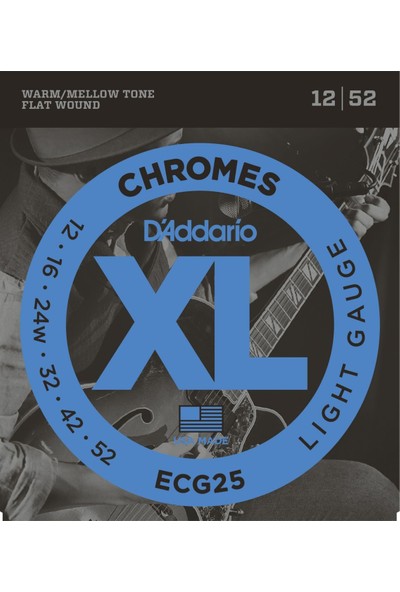 Daddario Ecg25 Xl Chromes Light Flat Wound 012-052