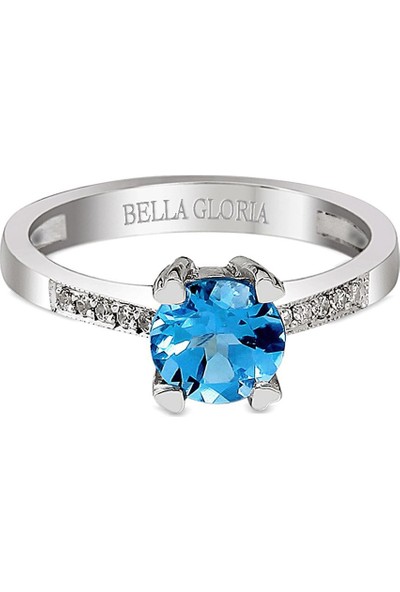 Bella Gloria Mavi Topaz Tektaş Pırlanta Yüzük (GPY0021)