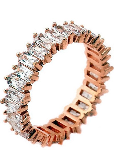 Bella Gloria Baget Taşlı Rose Gümüş Tamtur Yüzük (GA00082)