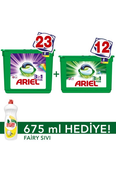 Ariel 3'ü 1 Arada Pods Sıvı Çamaşır Deterjanı Kapsülü Parlak Renkler 23 Yıkama + Pods Dağ Esintisi 12 Yıkama Ariel 3'ü 1 Arada Pods Sıvı Çamaşır Deterjanı Kapsülü Parlak Renkler 23 Yıkama + Pods Dağ Esintisi 12 Yıkama