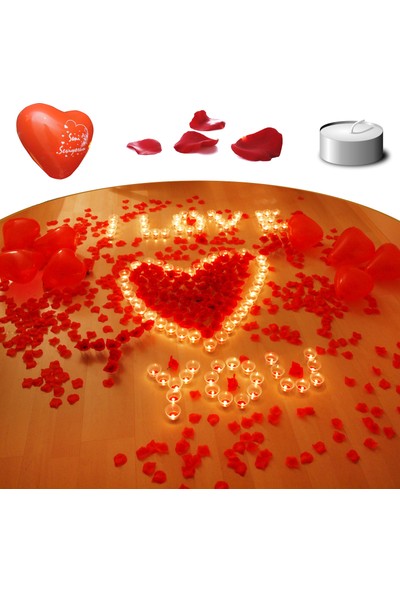 İkigünde Sevgiliye Evlilik Teklif Seti 900 Gül Yaprağı 20 Balon 30 Mum