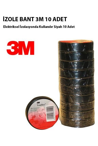 Tvet Elektrik İzole Bant 3M Siyah Üst Kalite 10 Lu Tvet Elektrik İzole Bant 3M Siyah Üst Kalite 10 Lu