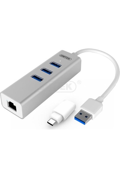 Unitek USB3.0 3-Port + Gigabit Ethernet Alüminyum Hub (USB . C Adaptör ile) Unitek USB3.0 3-Port + Gigabit Ethernet Alüminyum Hub (USB . C Adaptör ile)