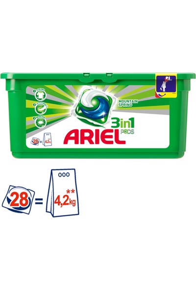 Ariel 3 ü 1 Arada Pods Sıvı Çamaşır Deterjanı Kapsülü Dağ Esintisi 28 Yıkama Ariel 3 ü 1 Arada Pods Sıvı Çamaşır Deterjanı Kapsülü Dağ Esintisi 28 Yıkama
