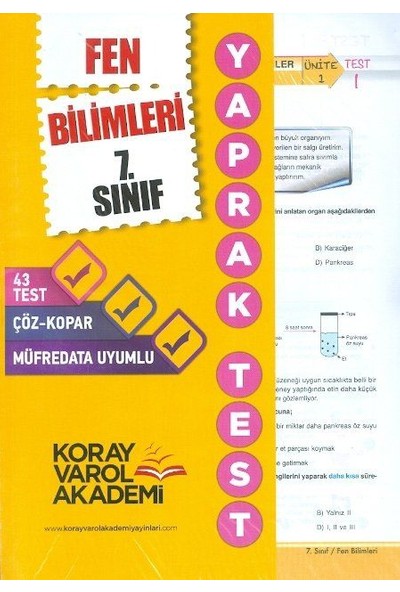 Koray Varol 7. Sınıf Fen Bilimleri Yaprak Test