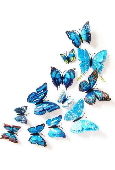 Decor Desing 3D Çift Kanatlı Lüks Kelebek Duvar Ve Perde Dekor Süsü Mavi Decor Desing 3D Çift Kanatlı Lüks Kelebek Duvar Ve Perde Dekor Süsü Mavi