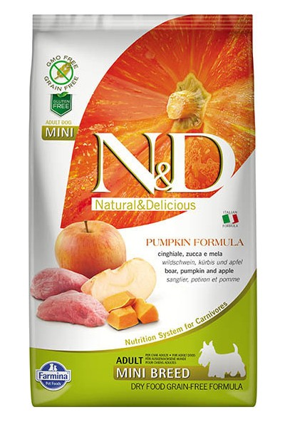 N & D Pumpkin Tahılsız Bal Kabaklı, Yaban Domuzu Etli Ve Elmalı Ufak Irk Yetişkin Köpek Maması 2.5 Kg