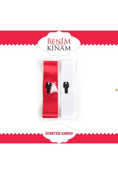 Smartevim Takı Şeridi Gelin Damat Motifli Kırmızı Beyaz Kurdele Söz - Nişan Smartevim Takı Şeridi Gelin Damat Motifli Kırmızı Beyaz Kurdele Söz - Nişan